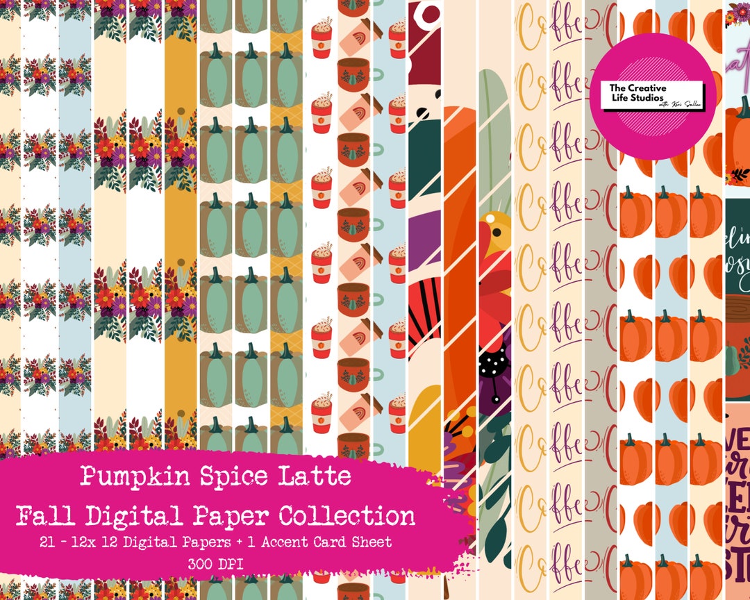 Pumpkin Spice Digital Paper Collection Coffee Scrapbooking Cardmaking ...