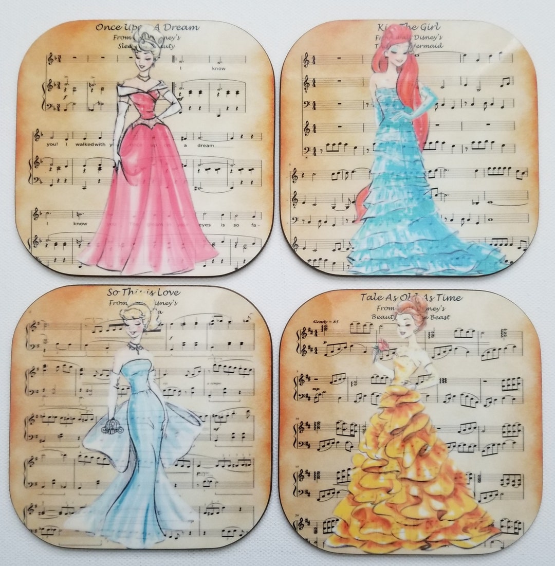 Princess Sheet Music Coasters- Sandstone or Polyleather- Set of 4 ...