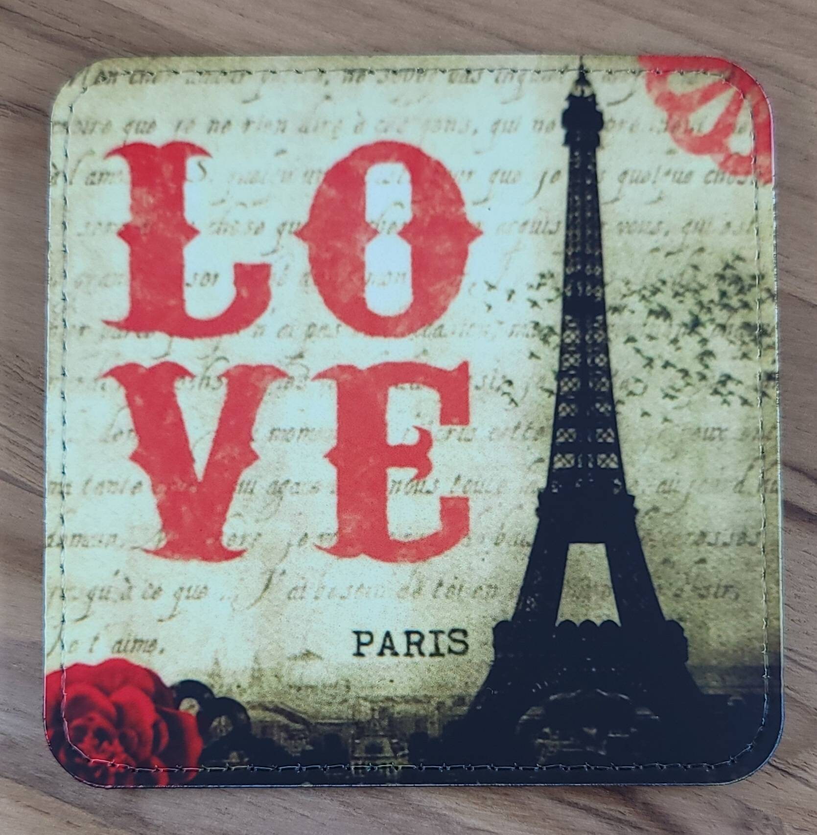 Paris Love Themed Coasters Set of 4 Polyleather or - Etsy Nederland