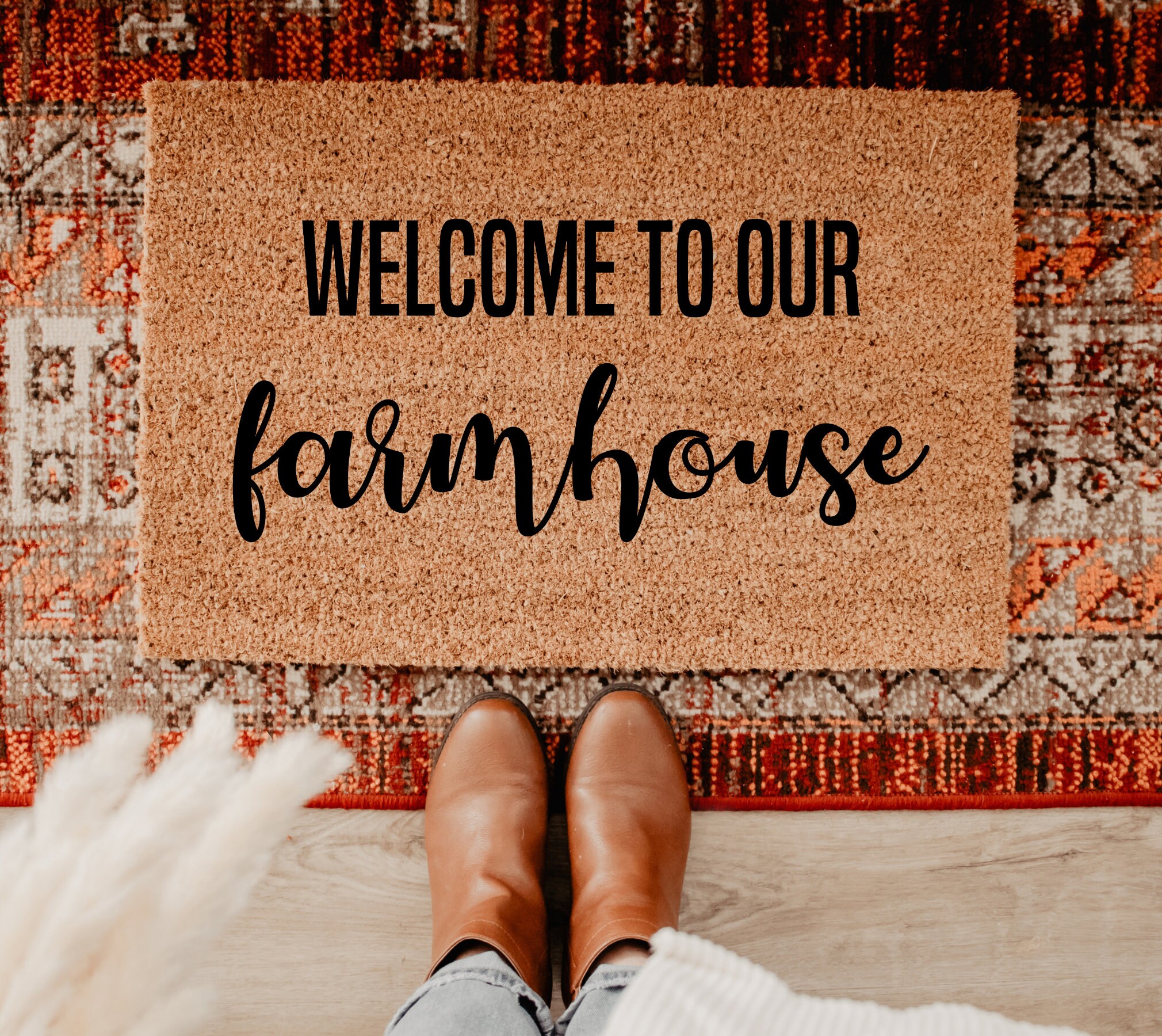Welcome to Our Farmhouse Doormat Personalized Welcome Mat | Etsy