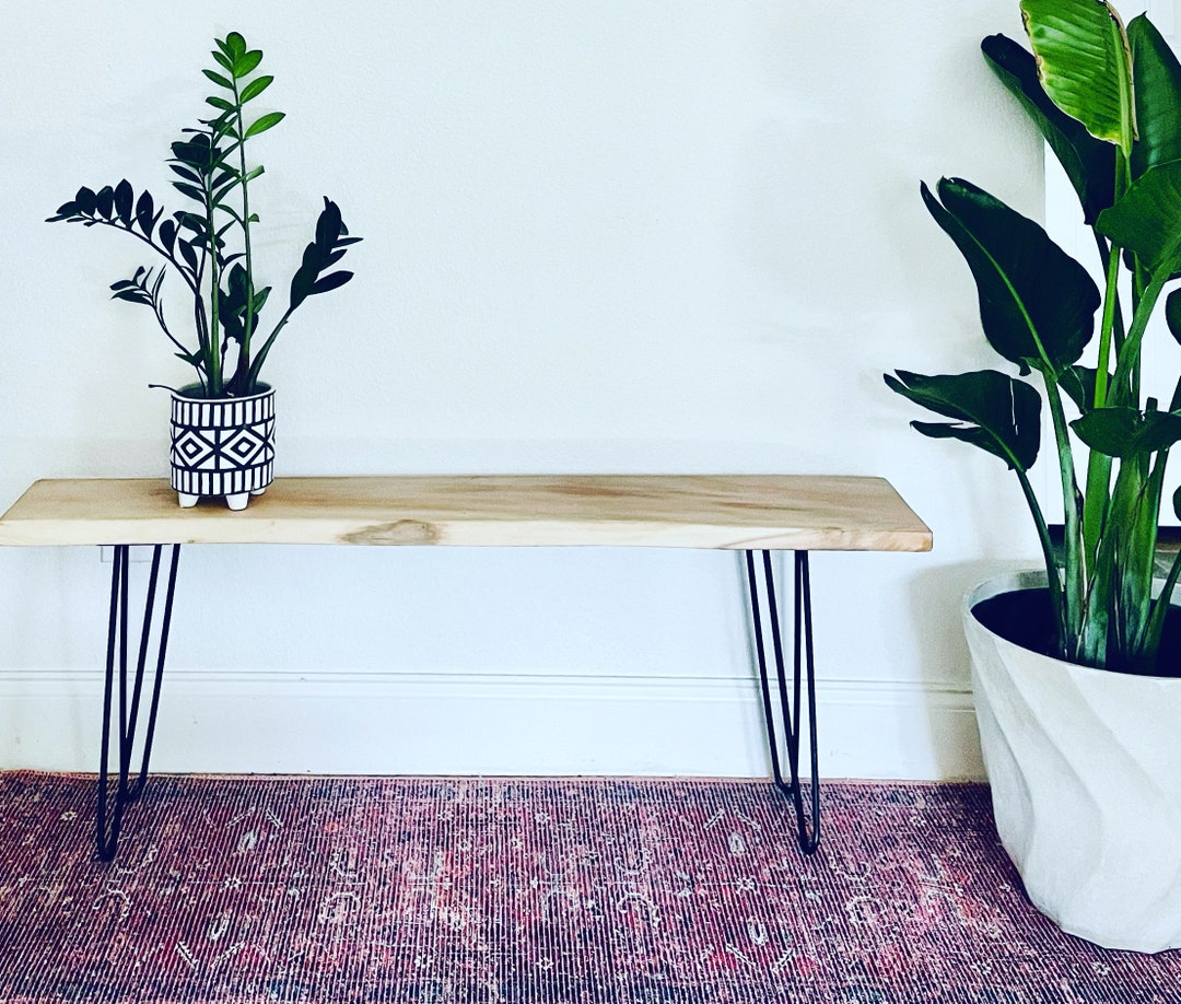 Live Edge Entryway Console Table Bench, Mid Century Modern Table Bench ...