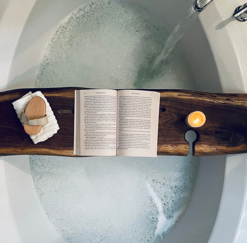 Live Edge Walnut Bathtub Tray - Wood Bath Caddy With Phone & Wine ...