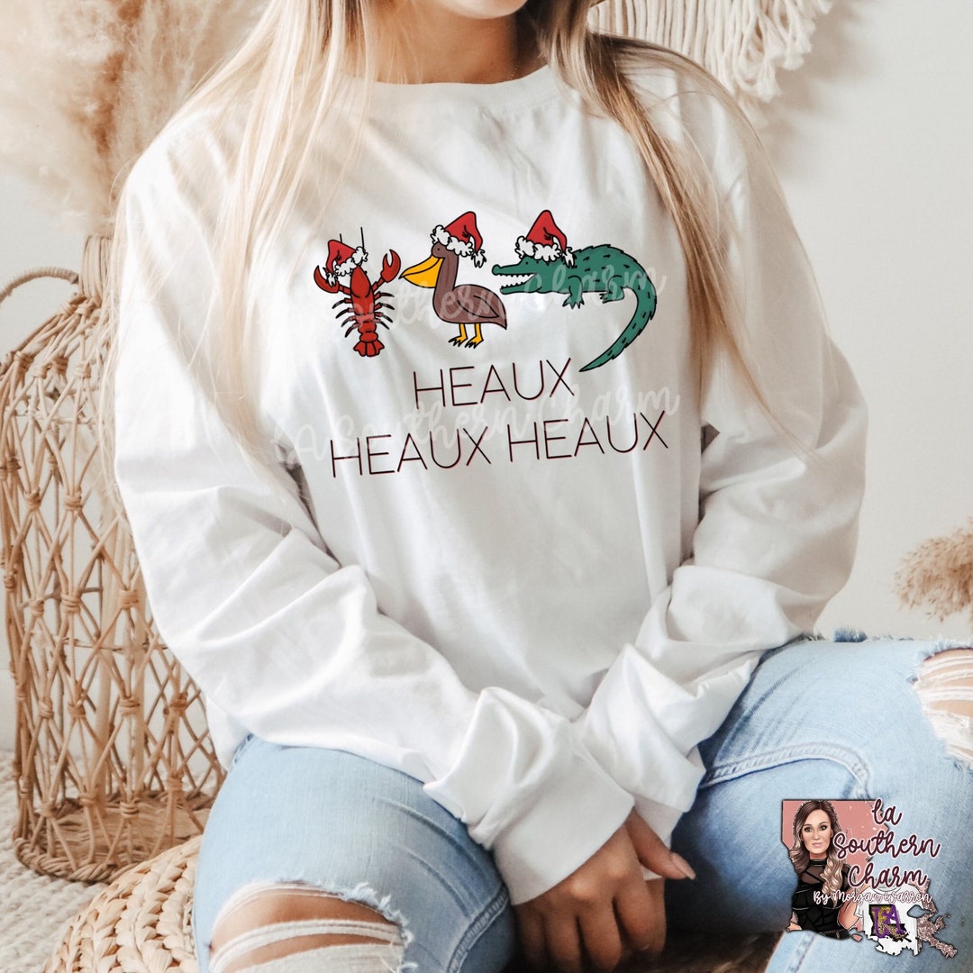 Adult Long Sleeve Tee Cajun Christmas Crawfish Pelican Alligator ...