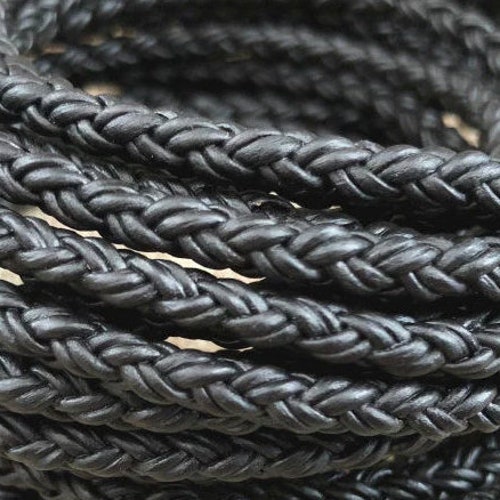 8mm Black Round Braided Leather Cord Natural Dye 8mm Wide - Etsy