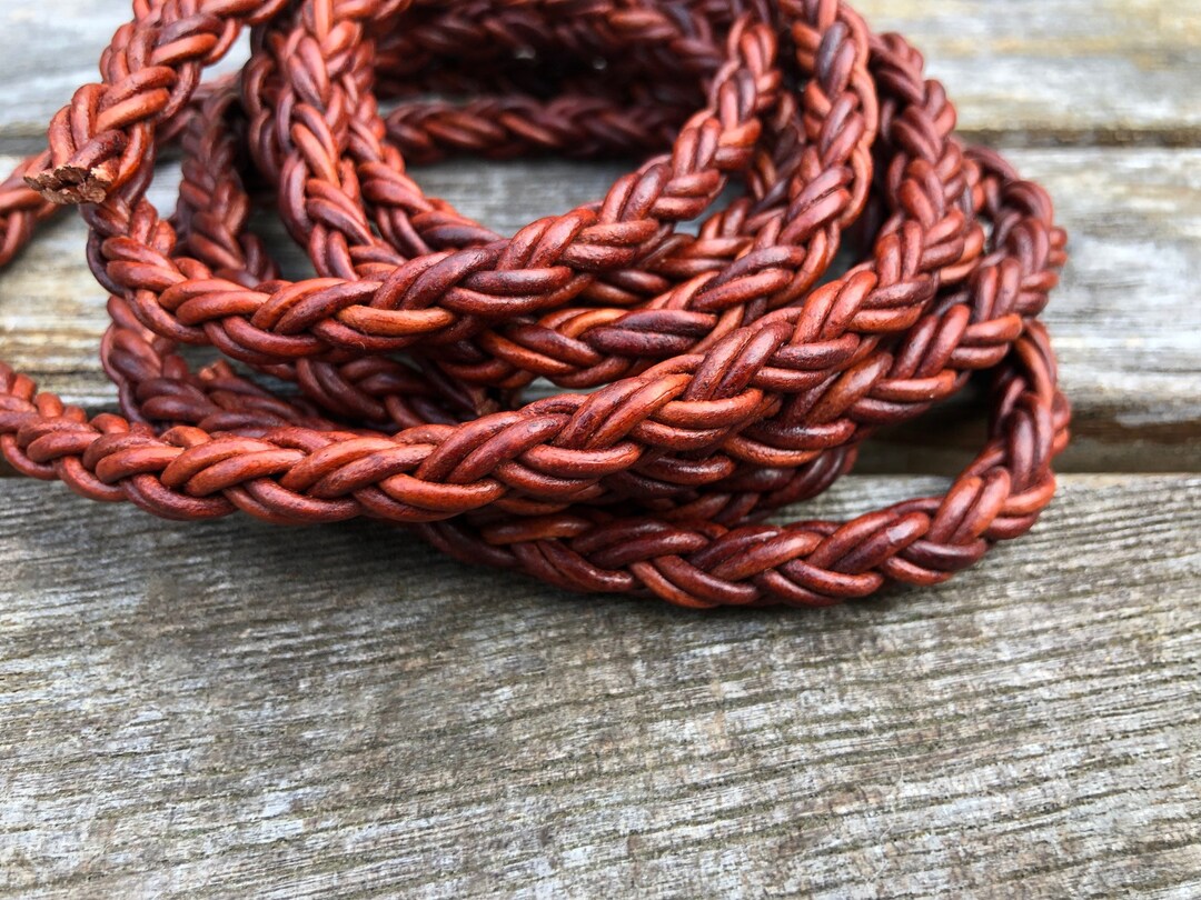 7mm Round Bolo Braided Leather Cord 8 Ply 7mm Auburn Color (length: 1 ...