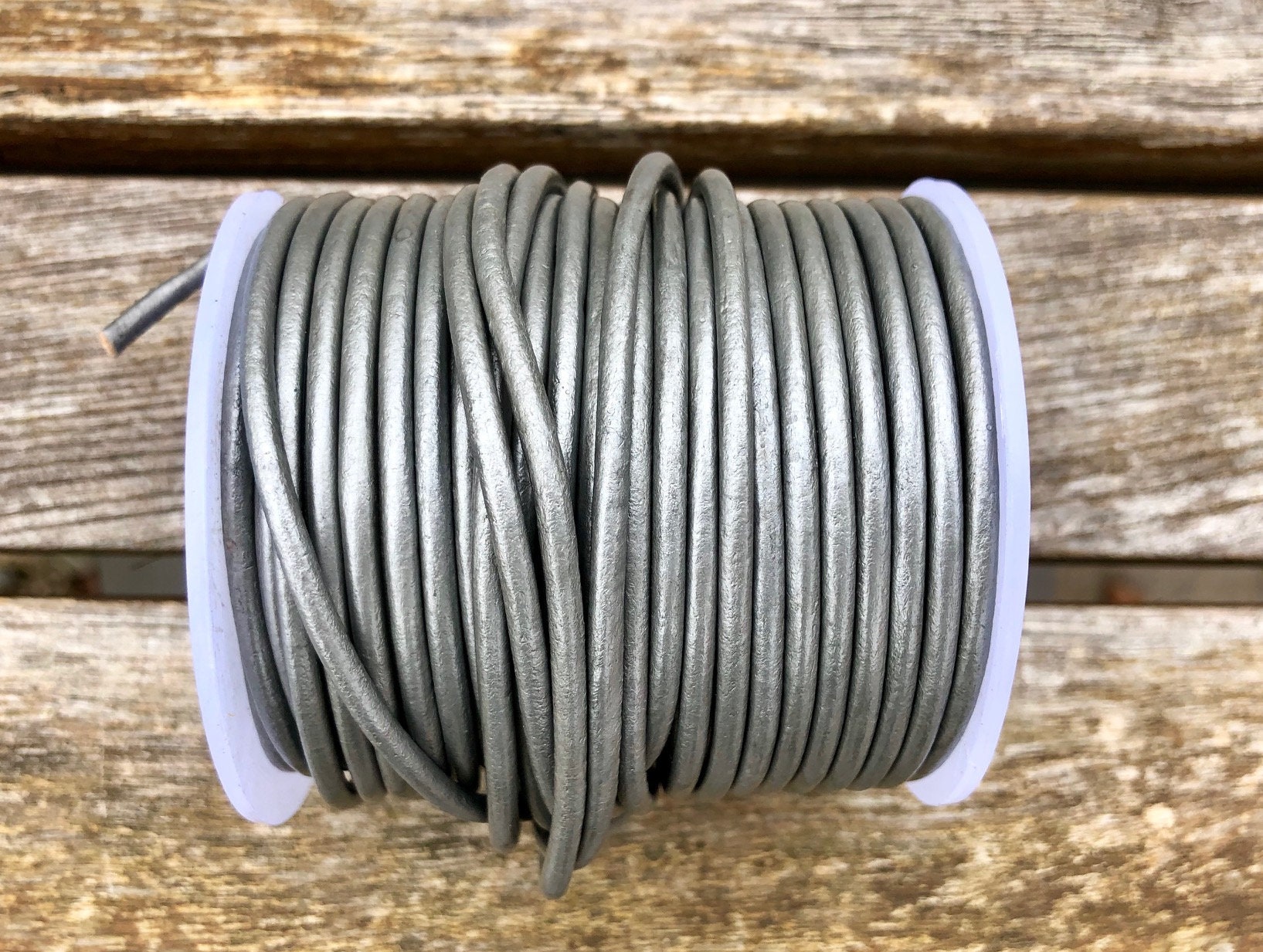 2mm Round Leather Cord Metallic Gray Premium Round Leather Cord LCR2 ...