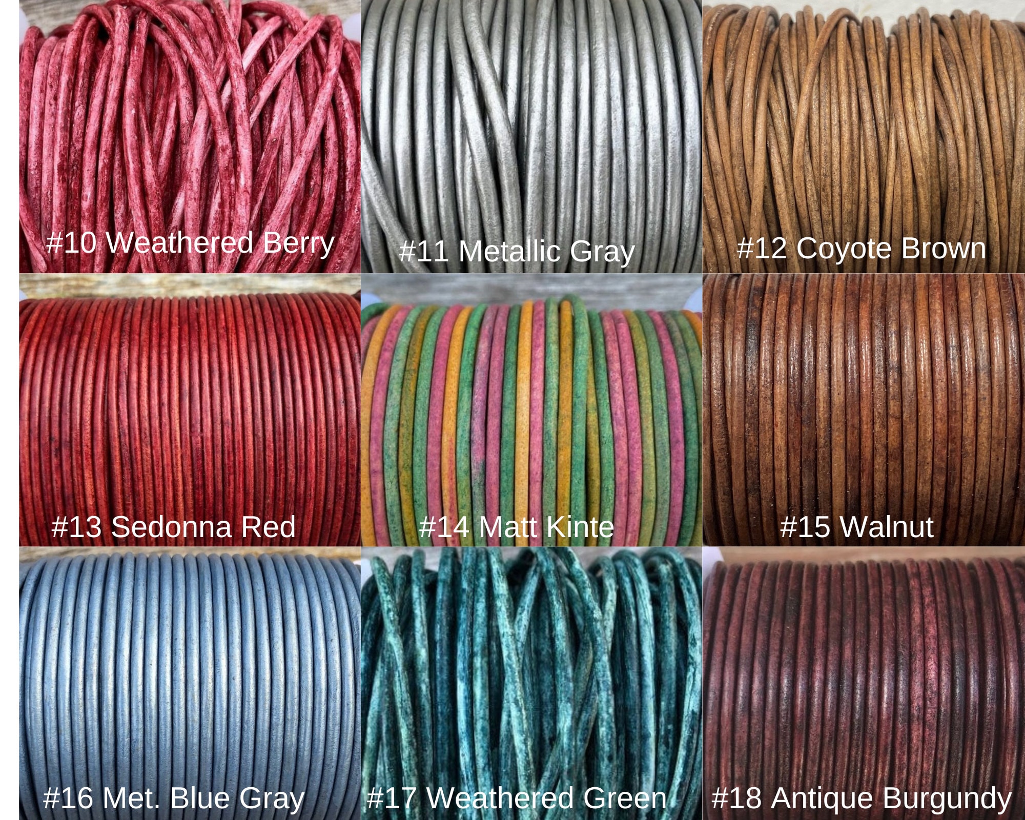 2mm Leather Cord - Lead Free Round Natural Regular Metallic Distressed ...