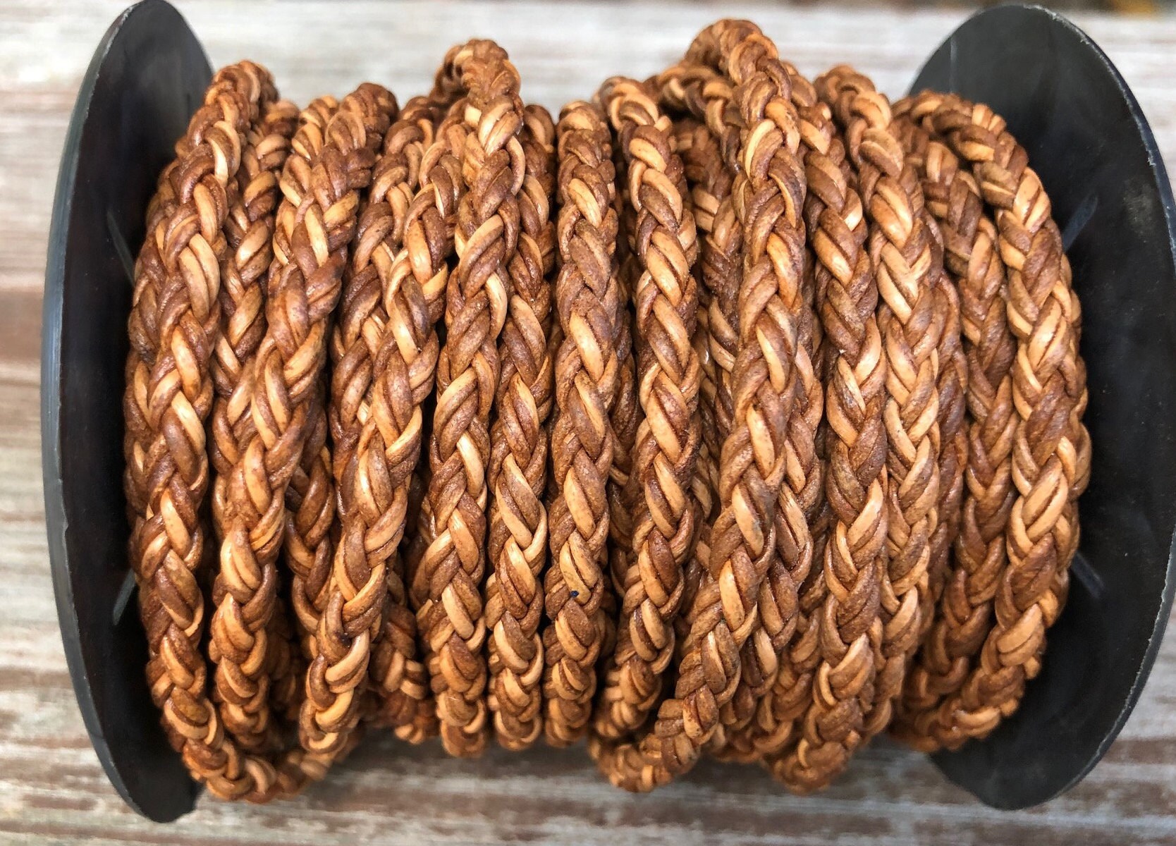 4mm Natural Light Brown Round Braided Bolo Leather Cord - Natural Dye ...