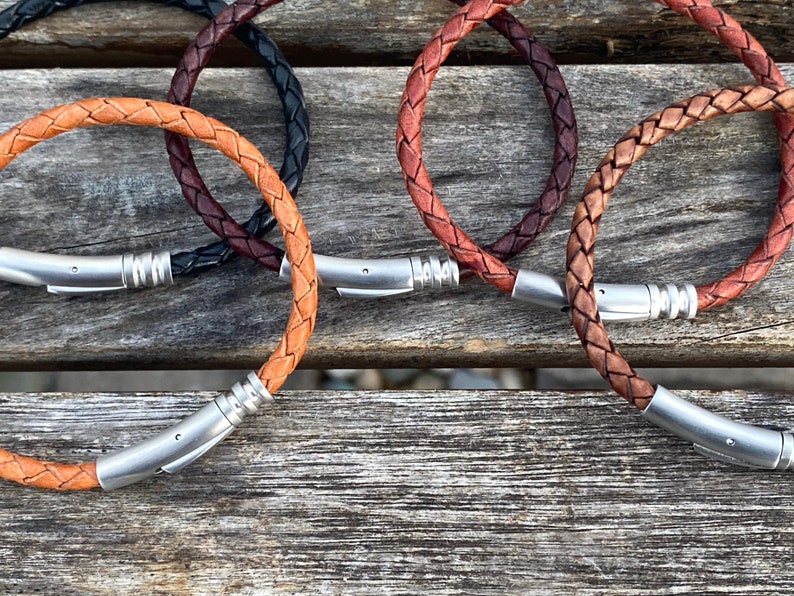 Mens Leather Bracelet With Stainless Steel Locking Secure Clasp, 4mm ...