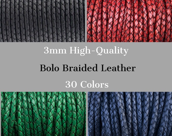 3mm Braided Leather Cord, 3mm Round Braided Leather - 30 Colors - 3mm ...