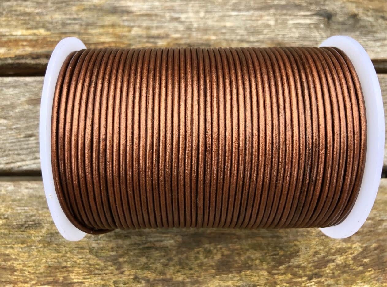 1.5mm Round Leather Cord, Premium Copper Metallic, By The Yard Genuine ...