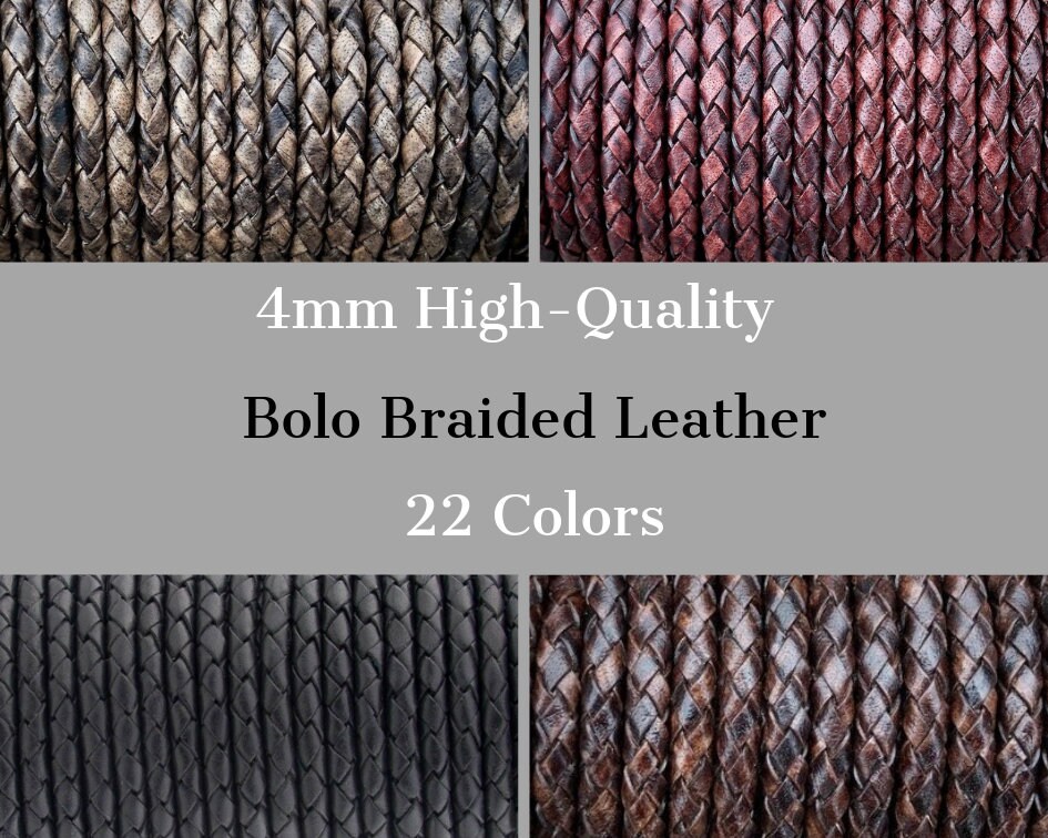 4mm Round Braided Leather - 9 Colors - 4mm High-Quality Bolo Braided ...