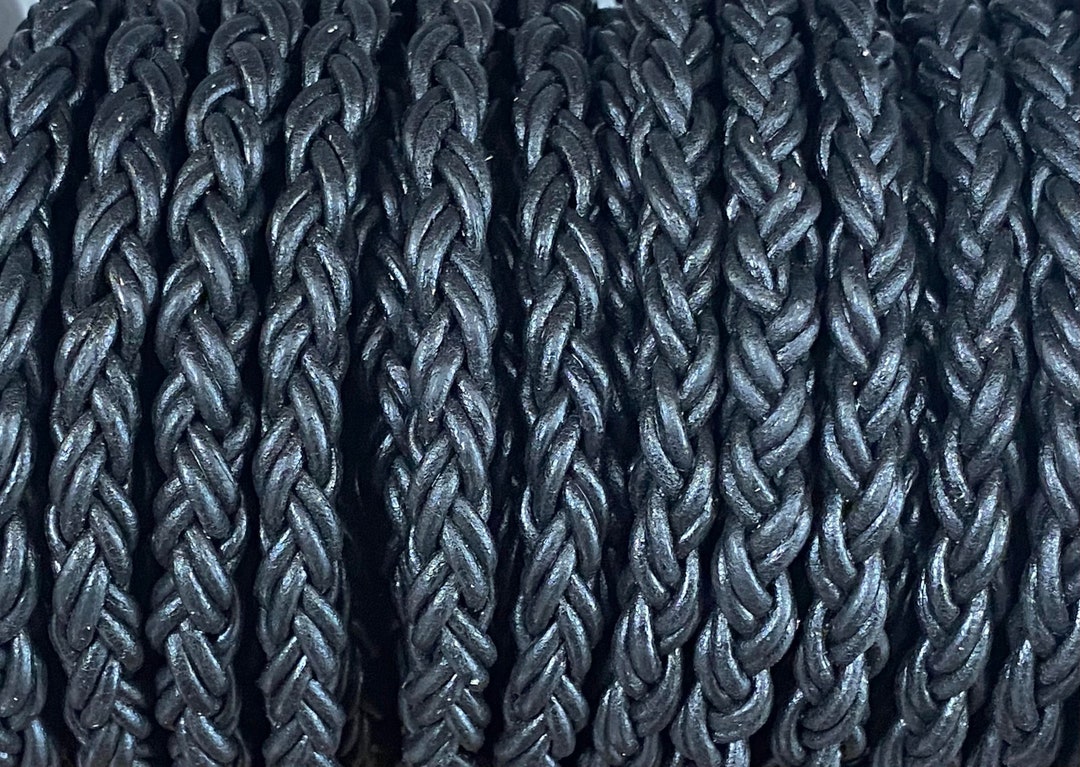 SPECIAL PRICE, 8mm Round Braided Leather Cord - Shiny Black - 8 Strand ...