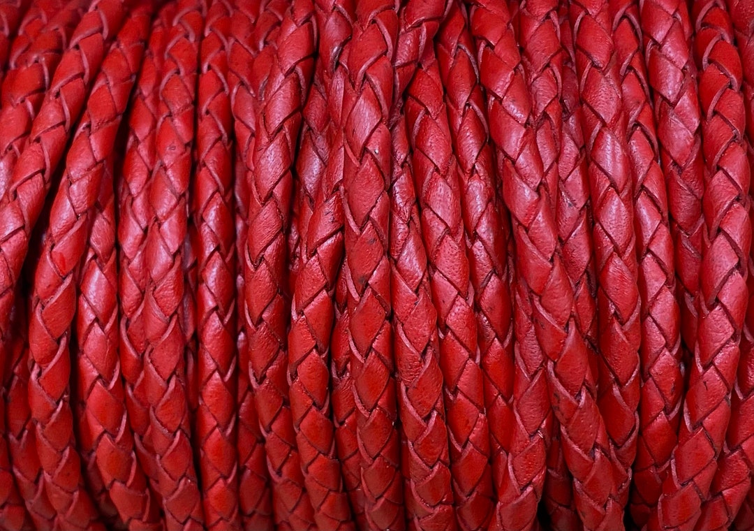 4mm Braided Leather - Red - Bolo Braided Leather Cord by the Yard - 4mm ...