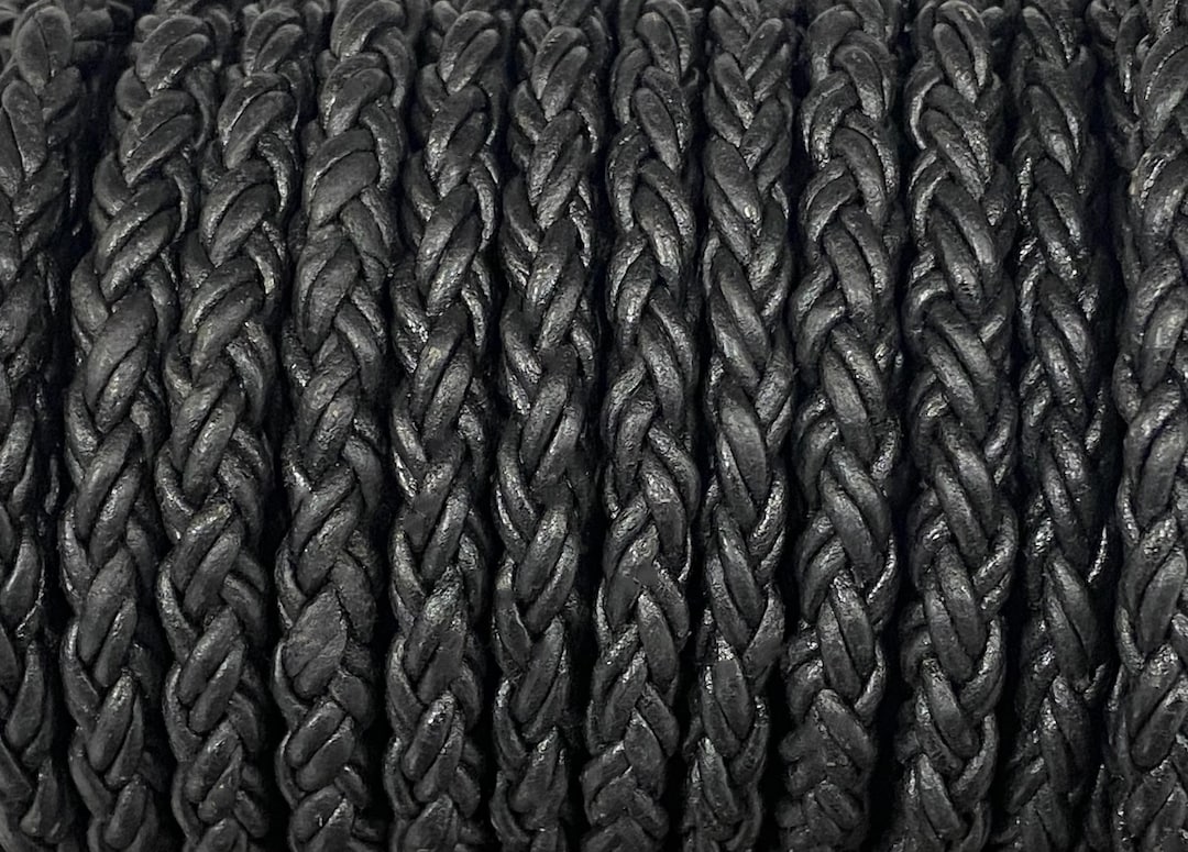 6mm Round Braided Leather Cord - Black - 6mm Wide - 8 Strand Braided ...