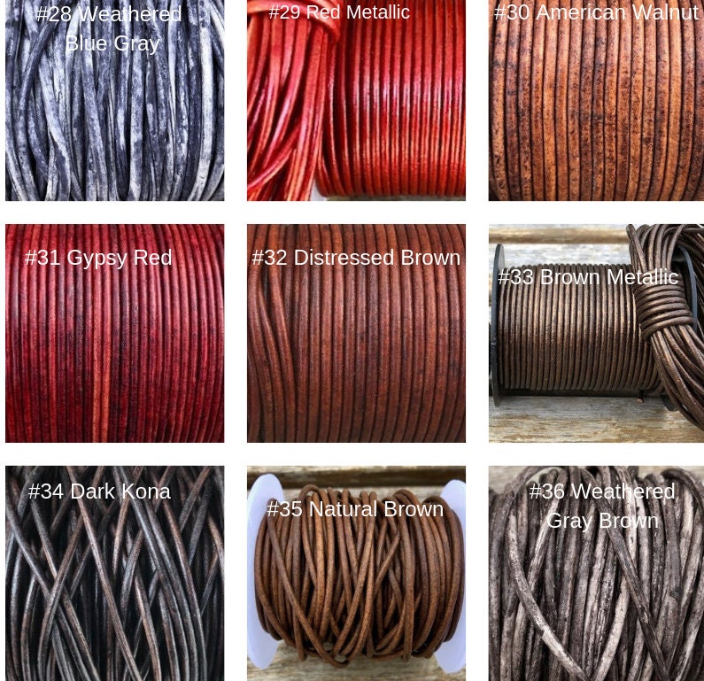 2mm Leather Cord - Lead Free Round Natural Regular Metallic Distressed ...