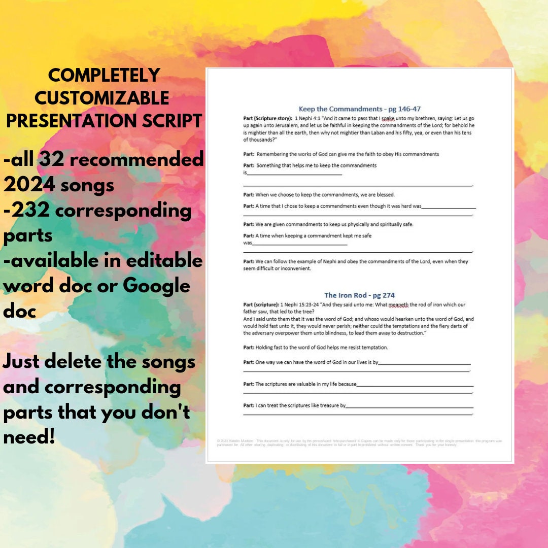 CUSTOMIZABLE Primary Program Script Bundle 2024 Book of Mormon ...