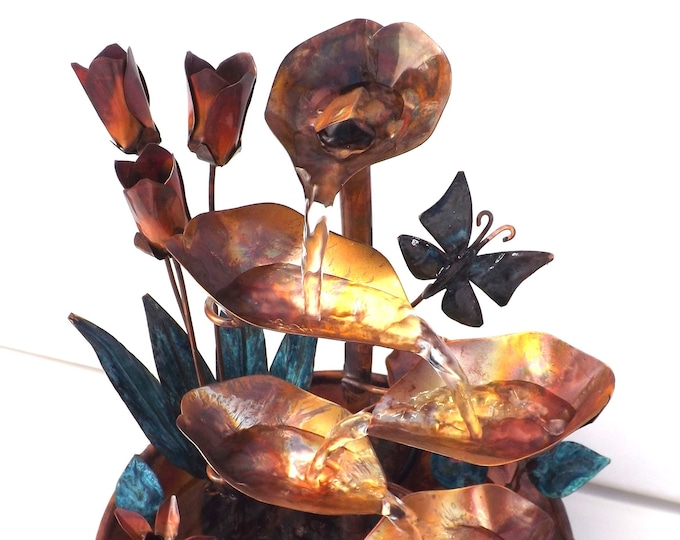 Copper Fountains, Butterflies and Tulip Flowers, Extra Small Tabletop ...