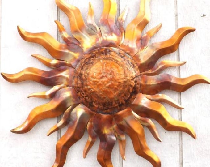 Copper Sun, Sun Wall Sculpture, Sun Star Wall Hanging Art, Large 28 ...