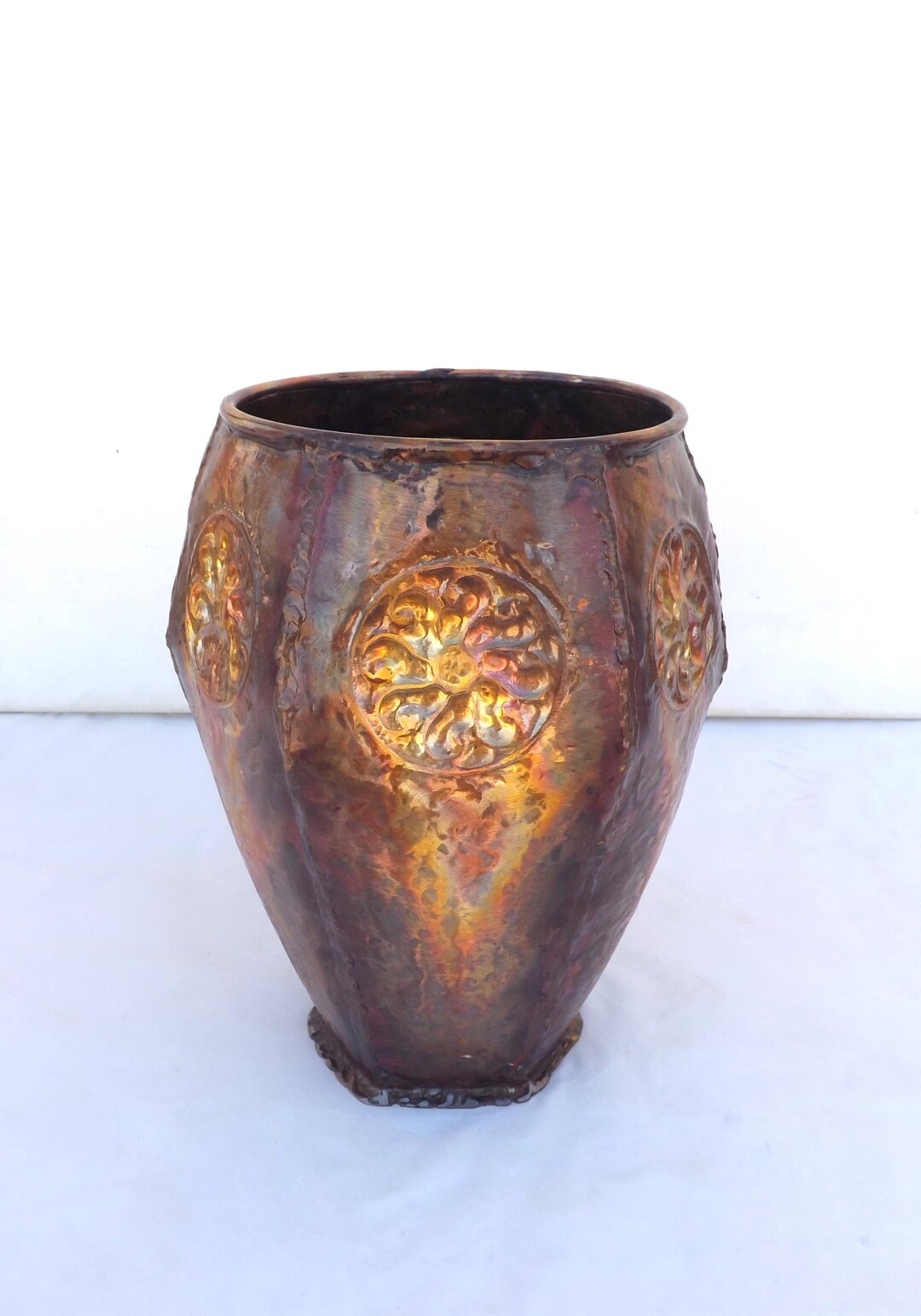 Large Copper Vase, Pottery, Jar, Vessel, Hand Hammered With Decorative ...