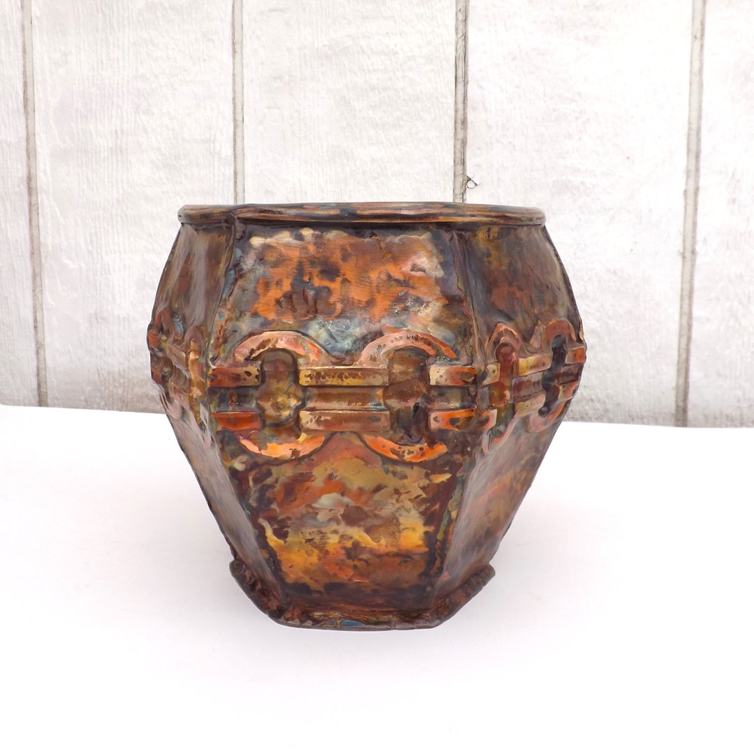 Copper Pottery Vase, Jar, Vessel, Container, Hand Hammered With Chain ...