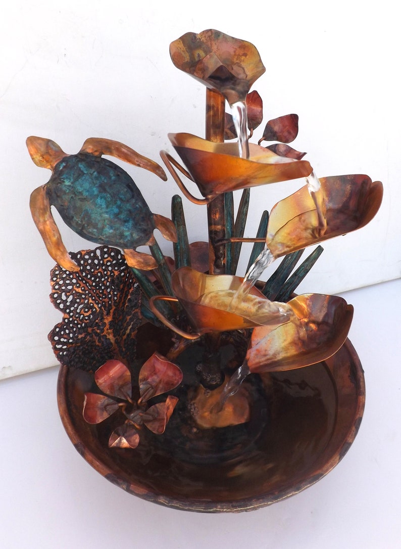 Sea Turtle Copper Water Fountain, Coral Reef Decor, Small Size - Etsy