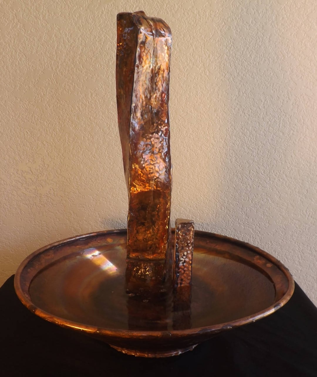 Large Copper Spiraling Column Table Fountain, Abstract Monolithic ...