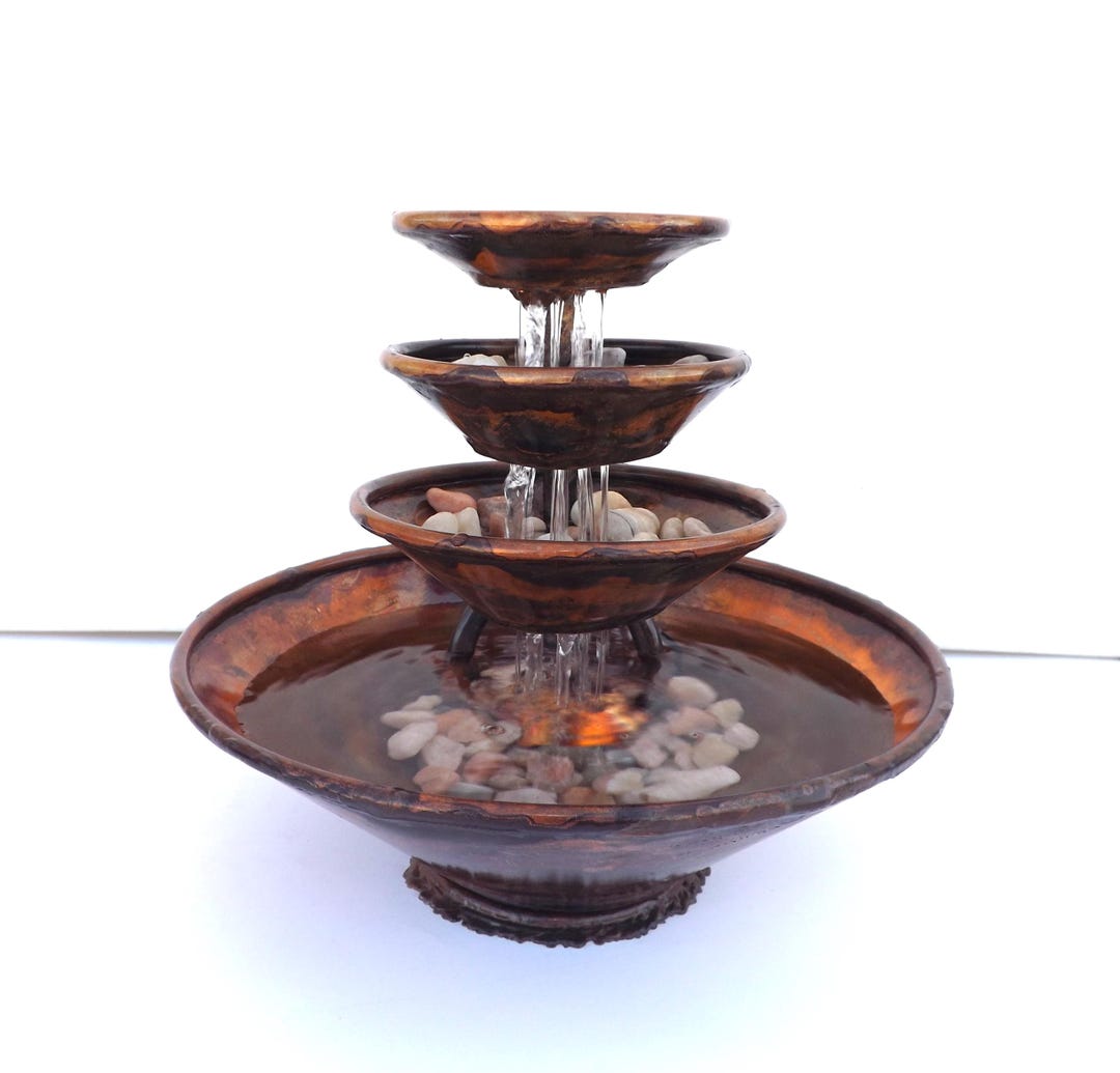 Copper Cascade Water Fountain, 3-tier Round Bowls, Small Pyramid ...