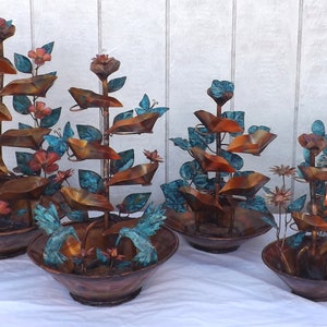 Copper Carnations With Plentiful Leaves, Small Water Tabletop Fountain ...