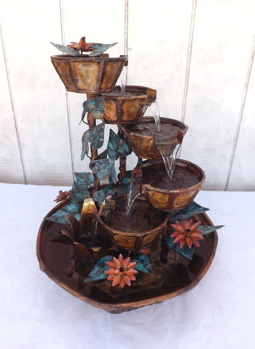 5 Tier Copper Cascading Waterfall Fountain, 22" Tall, 17" Wide, Extra ...