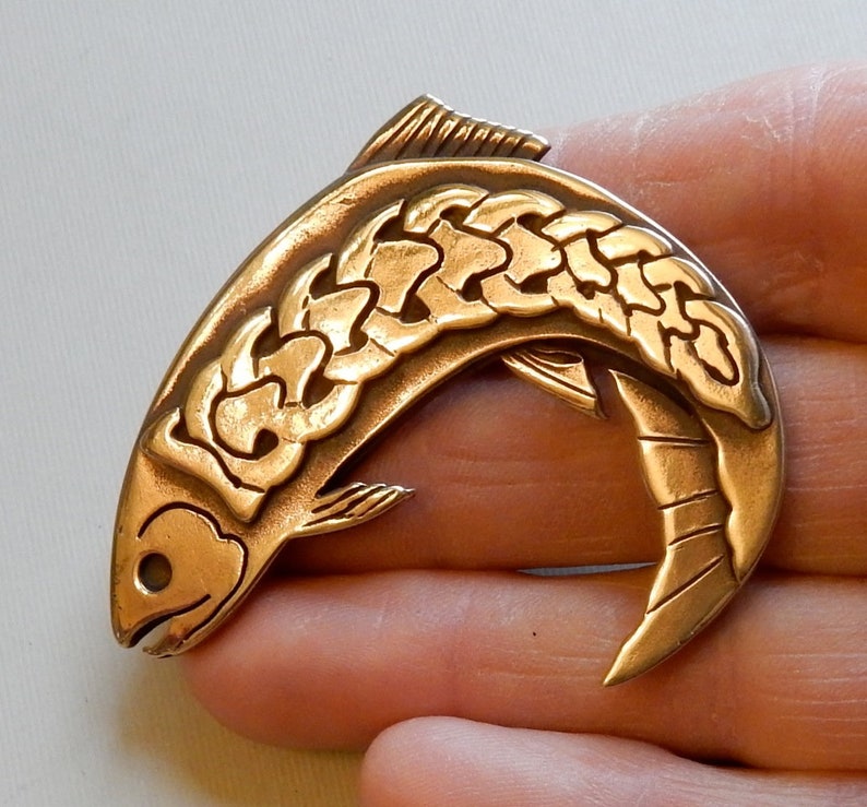 Celtic Salmon of Knowledge Brooch or Pendant in Bronze | Etsy