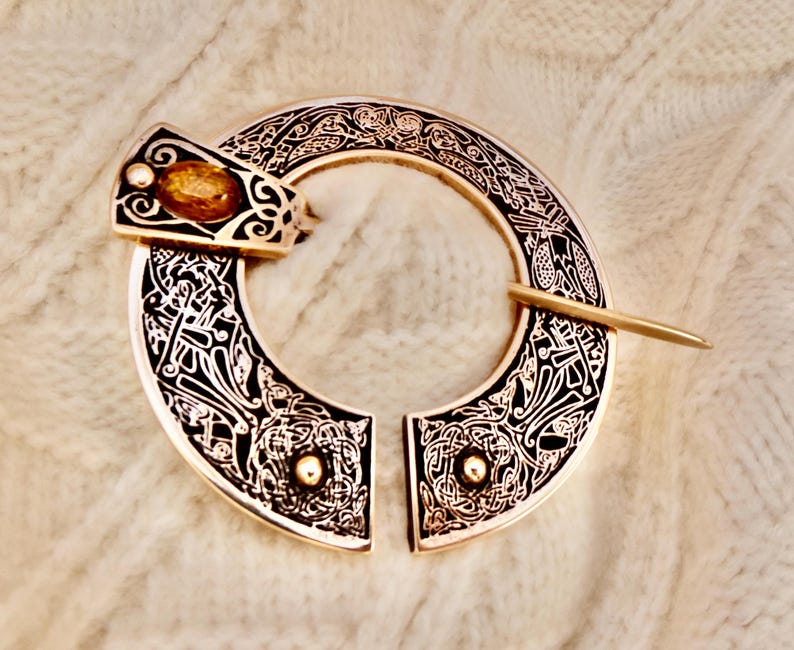 Cloak Clasp - Zoomorphic Pennanular Brooch With Baltic Amber - Etsy