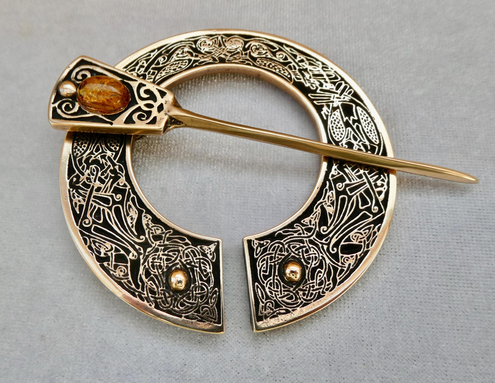Cloak Clasp - Zoomorphic Pennanular Brooch With Baltic Amber - Etsy