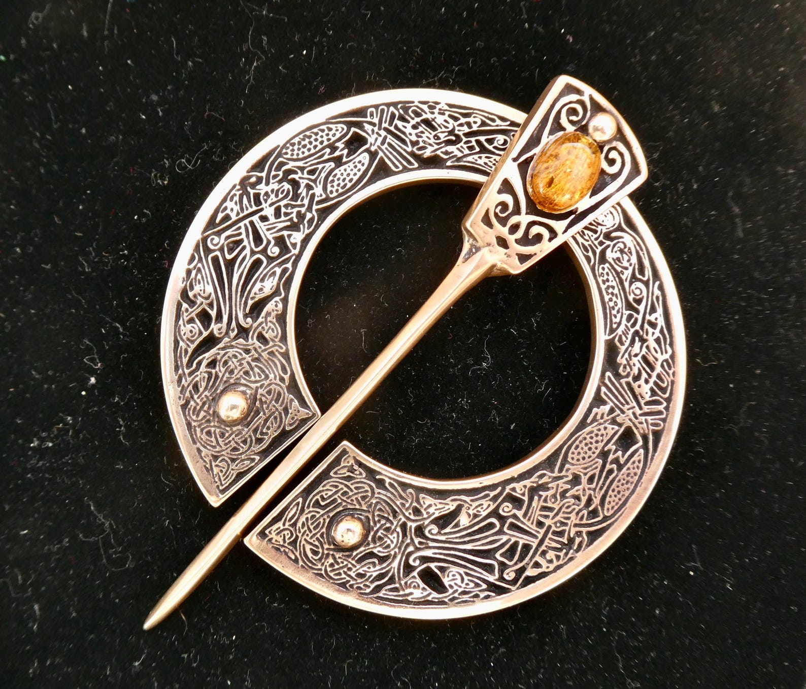 Cloak Clasp - Zoomorphic Pennanular Brooch With Baltic Amber - Etsy