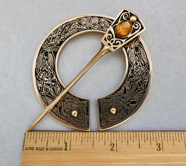 Cloak Clasp - Zoomorphic Pennanular Brooch With Baltic Amber - Etsy