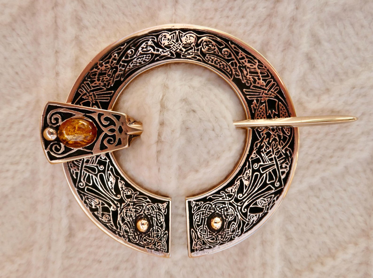 Cloak Clasp - Zoomorphic Pennanular Brooch With Baltic Amber - Etsy