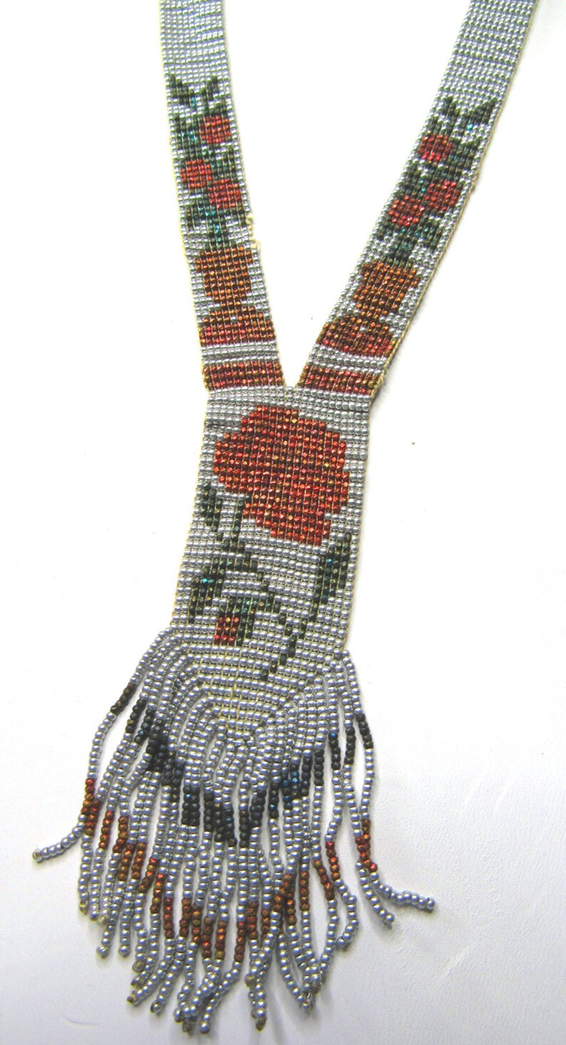 Native American Beadwork Rose Motif Necklace - Etsy