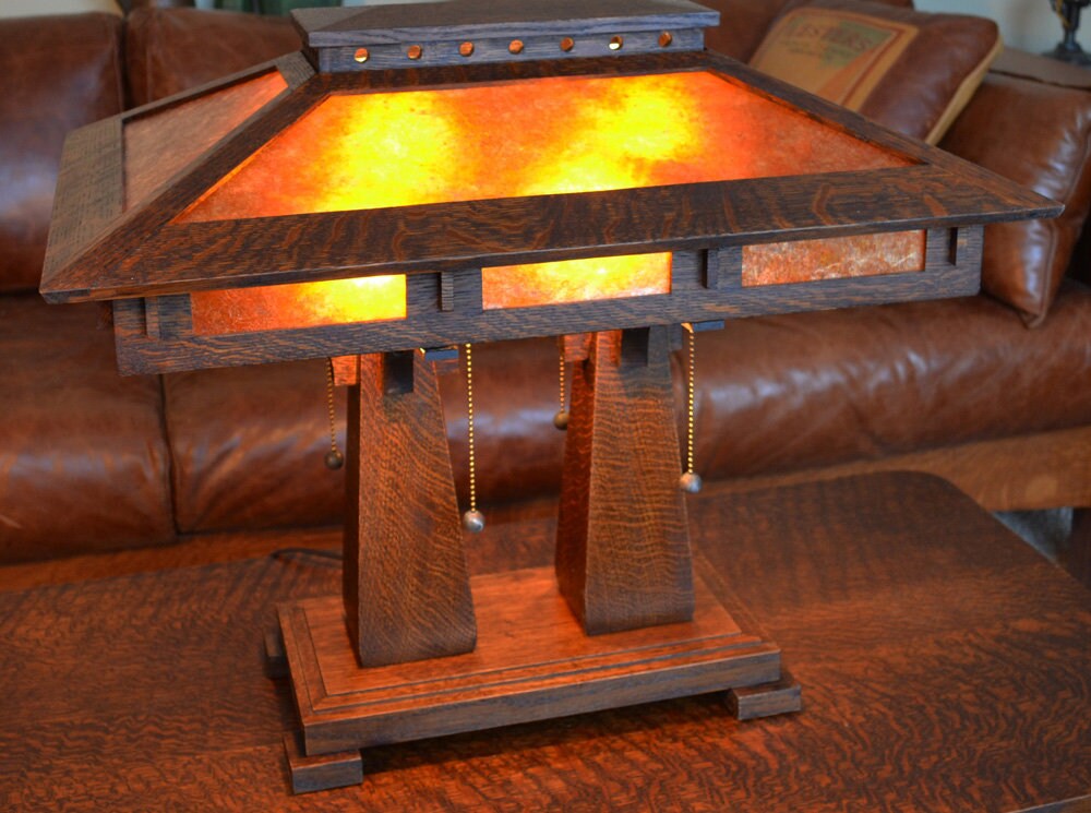Mission Arts and Crafts Style Mica Double Pedestal Table Lamp - Etsy