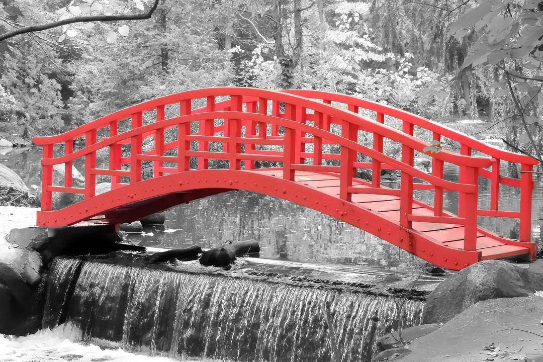 Black and White Background Red Bridge Photo JPG Download - Etsy