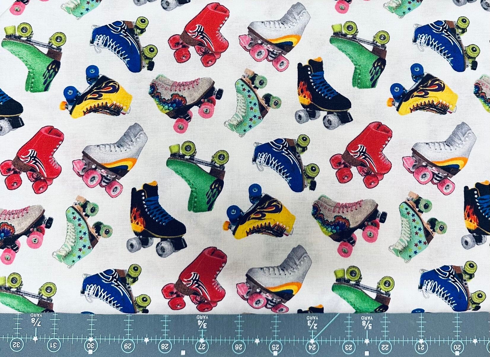 Elizabeth Studios in Motion Roller Skates 667WHITE Cotton Fabric by the ...