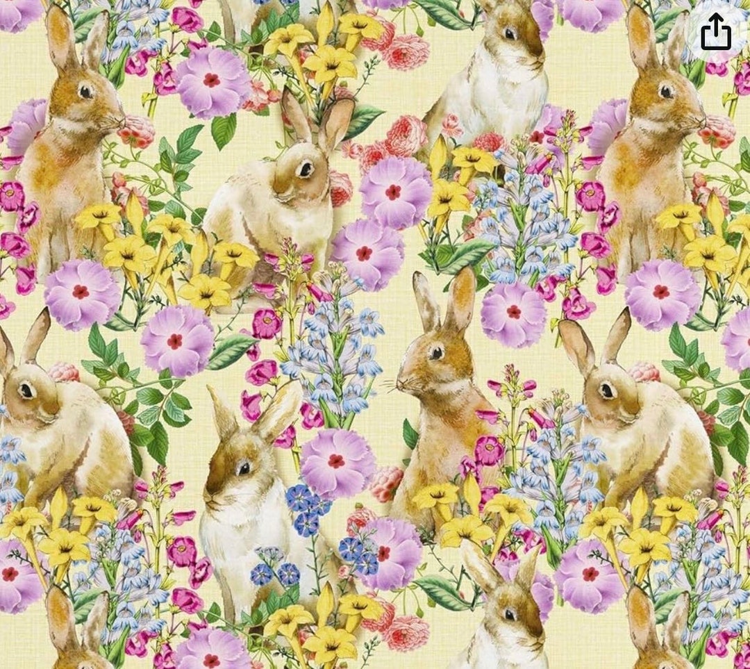 DAVID TEXTILES Easter Bunny Flowers Digital Print Cotton Fabric ...