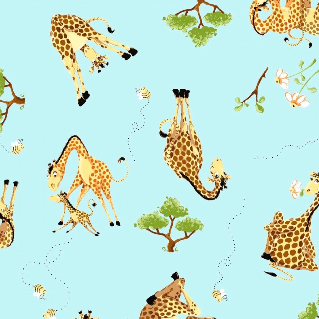 Clothworks Suzybee Susybee Zoe the Giraffe Allover Collection Blue ...