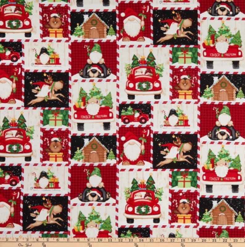 Henry Glass Timber Gnomies Tree Farm Gnomes Patchwork 306-89 Cotton ...
