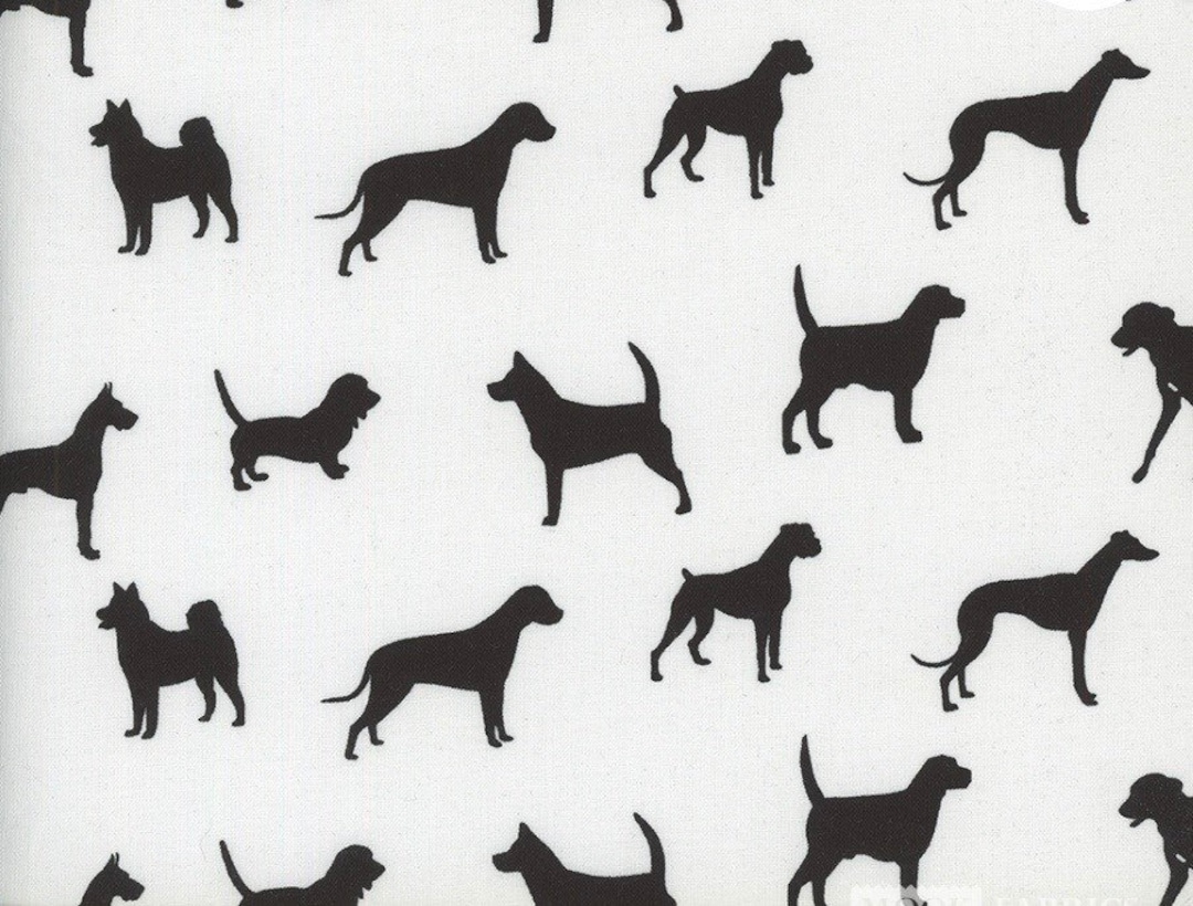 Mook Fabric White Black Silhouette Dogs 100% Quilt Shop Cotton Fabric ...