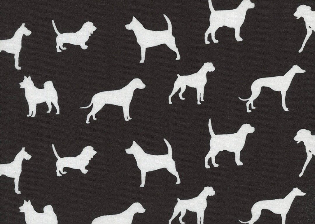 Mook Fabric Black White Silhouette Dogs 100% Quilt Shop Cotton Fabric ...