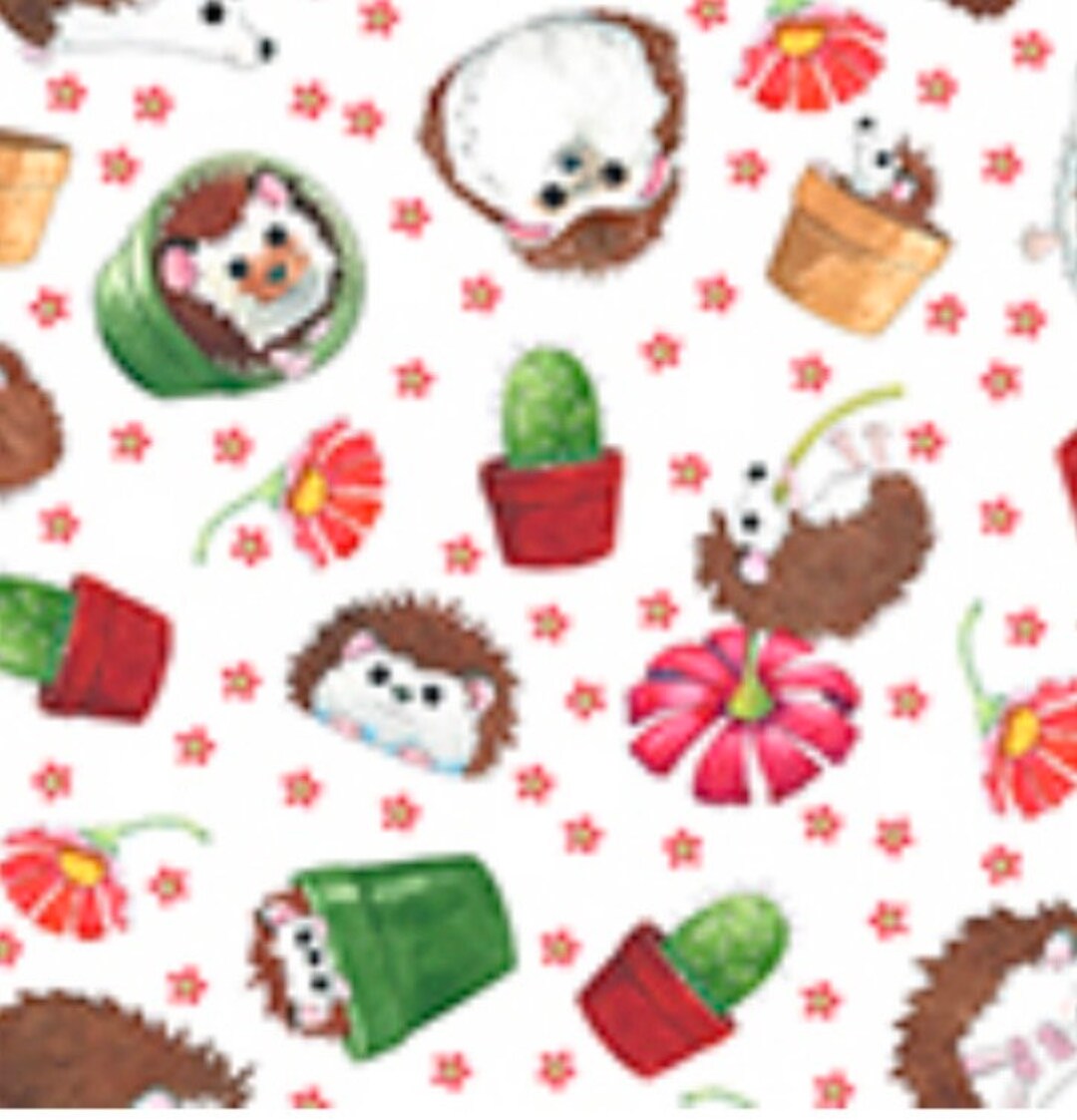 Quilting Treasures Who Let the Hogs Out Hedgehog Toss White Background ...