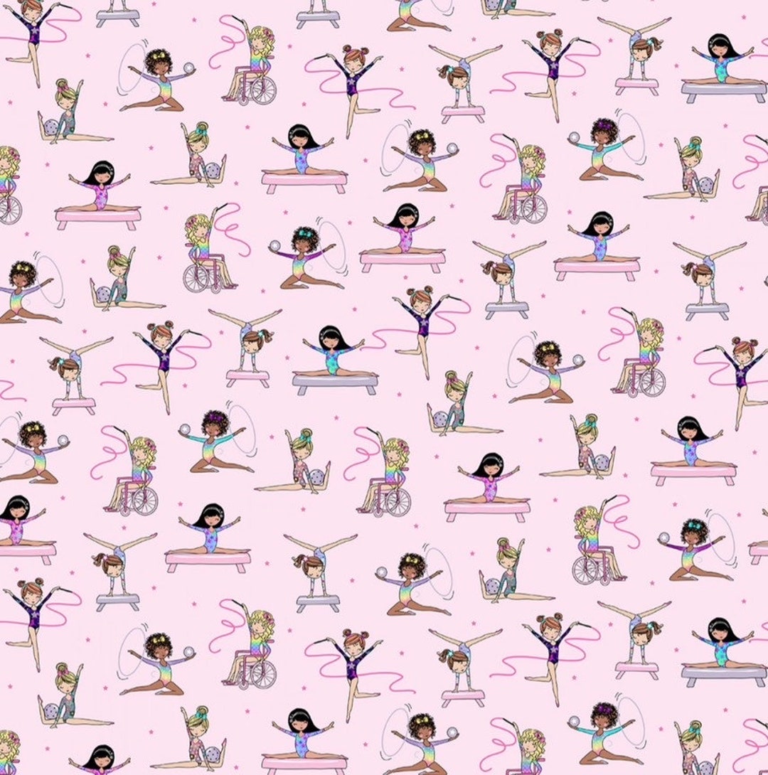 Timeless Treasures Tumble and Twirl Pink Gymnasts CD2508-PINK Cotton ...