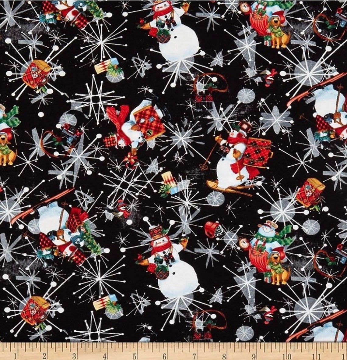 Studio E Christmas Snow Dog Express Tossed Snowmen 6848S-99 Cotton ...