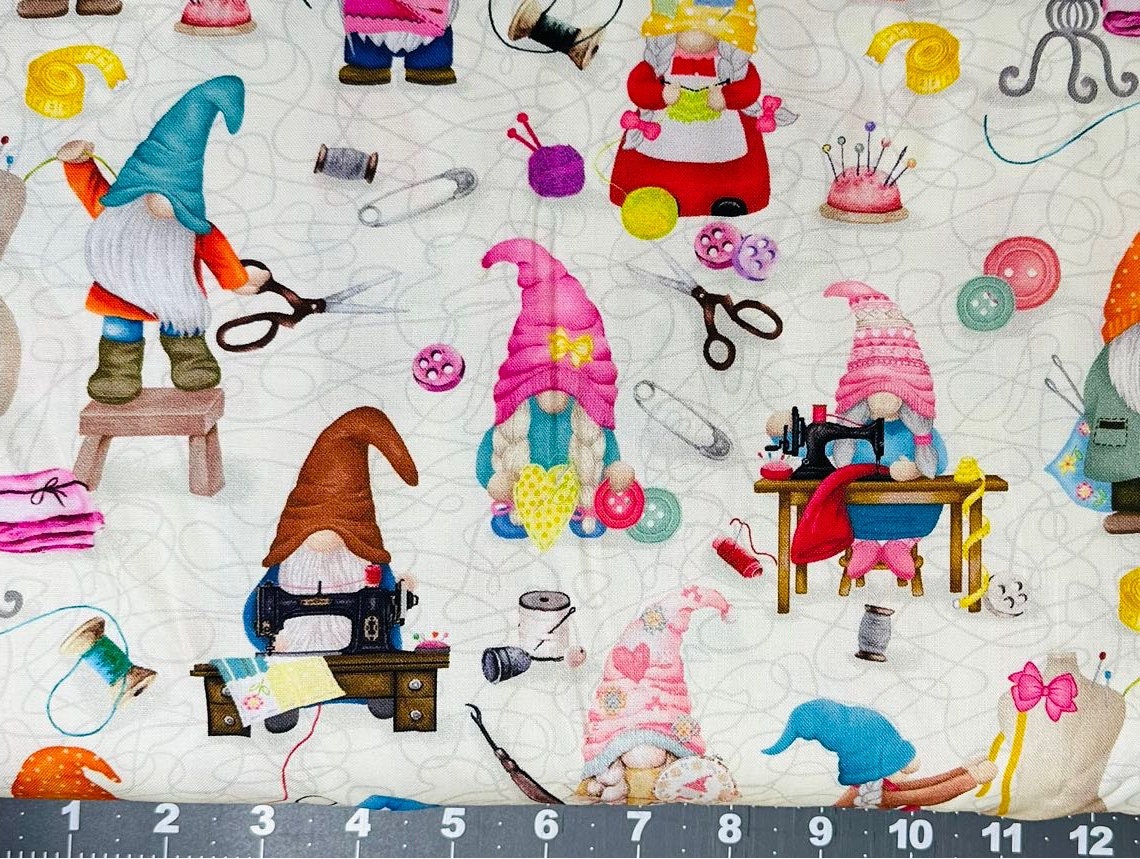 Timeless Treasures Sew Many Gnomes Cream Background FUN-CD2484 - Etsy