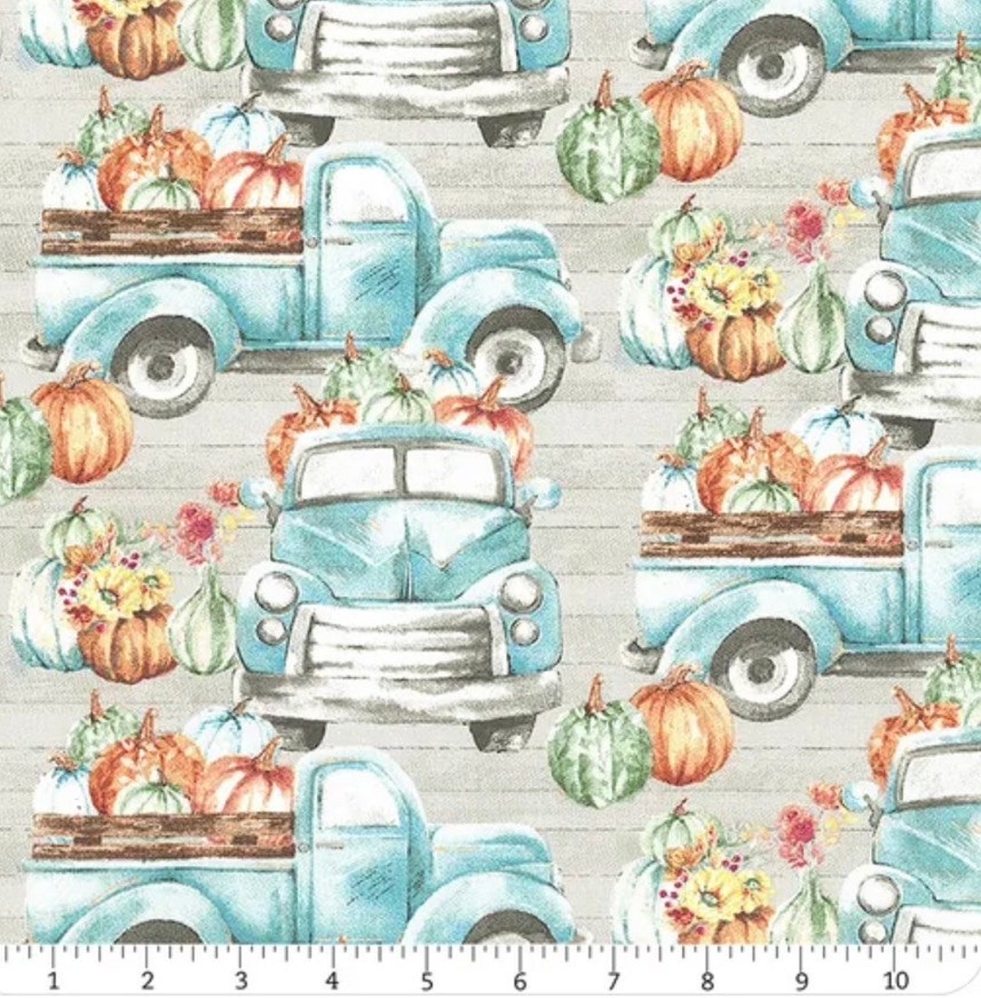 3wishes Fall Happy Harvest Trucks and Pumpkins 100% Quilt Shop Cotton ...